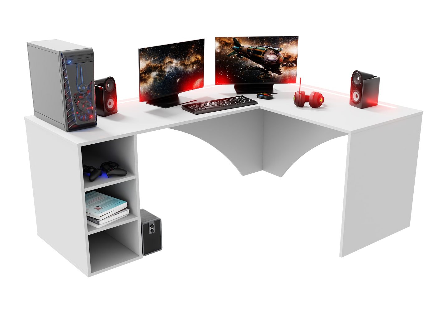 Sarok PC asztal Carbon (fehér) (J) (RGB LED világítással) | Zondo.hu