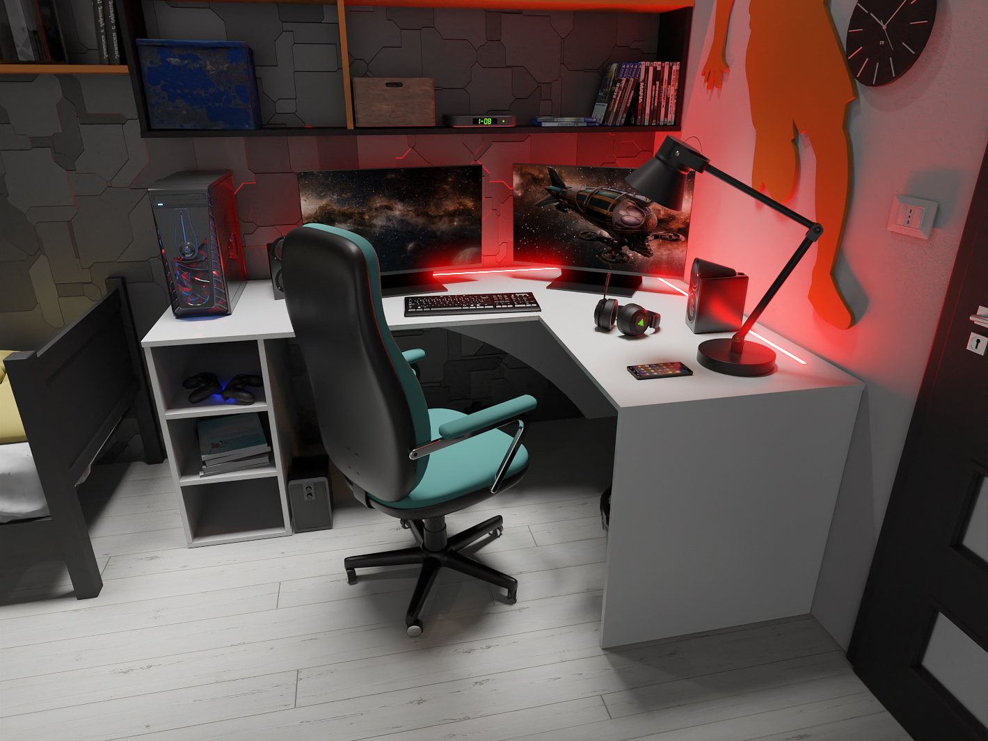 Sarok PC asztal Carbon (fehér) (J) (RGB LED világítással) | Zondo.hu